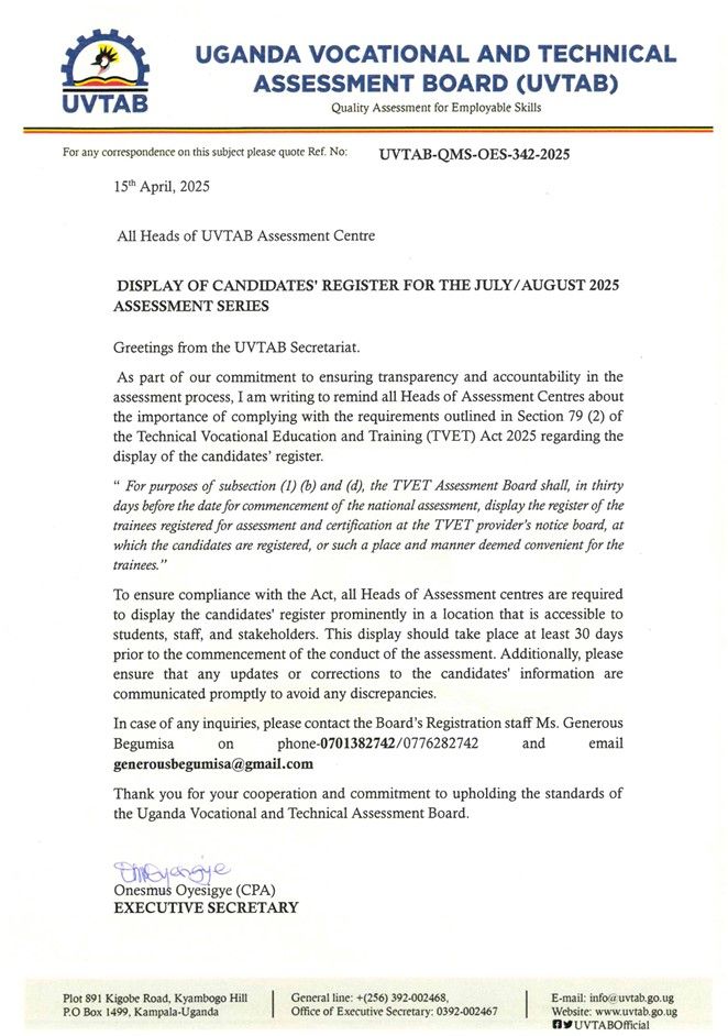UVTAB - Uganda Vocational and Technical Assessment Board